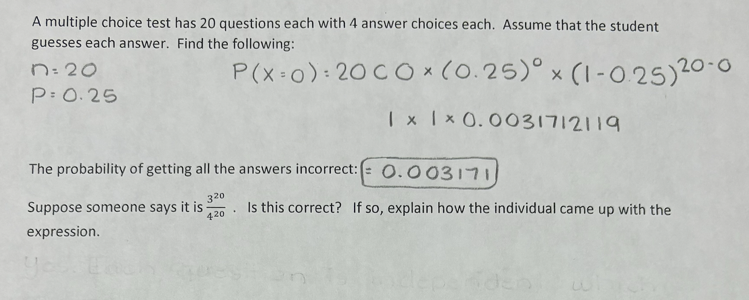 Solved A multiple choice test has 20 questions each with 4 | Chegg.com