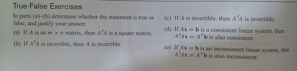 Solved True-False Exercises In parts (a)-(h) determine | Chegg.com