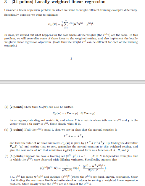 3 24 points Locally weighted linear regression | Chegg.com