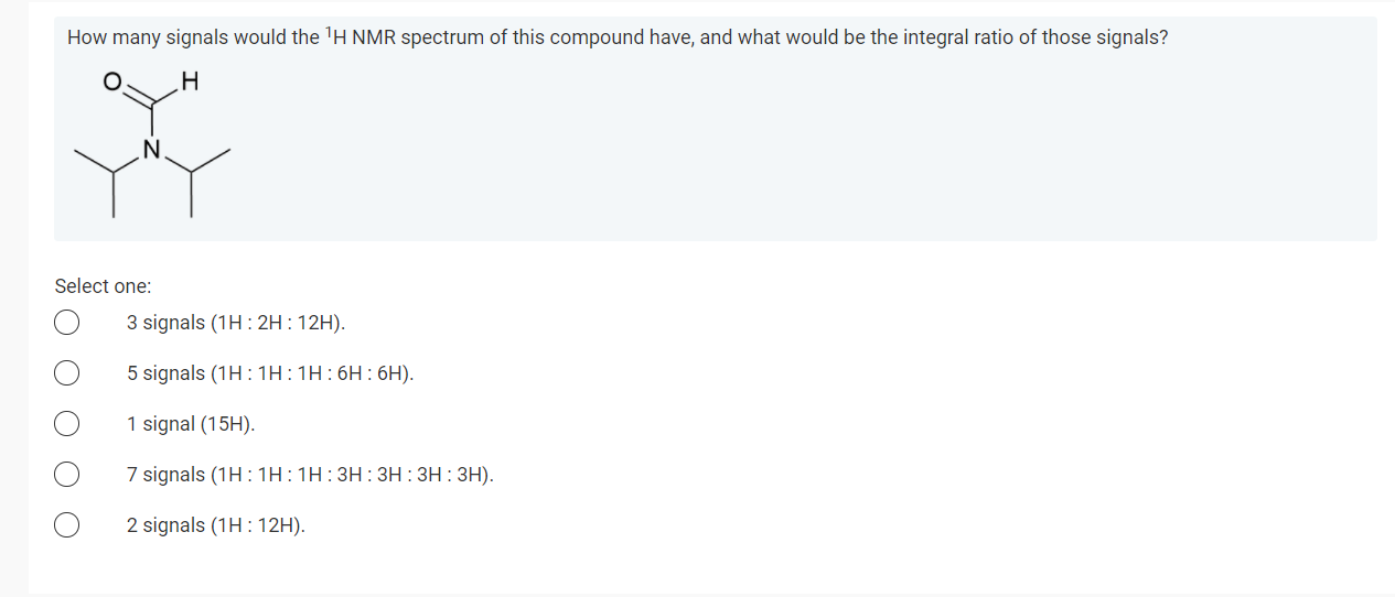 Solved How many signals would the 1H NMR spectrum of this | Chegg.com