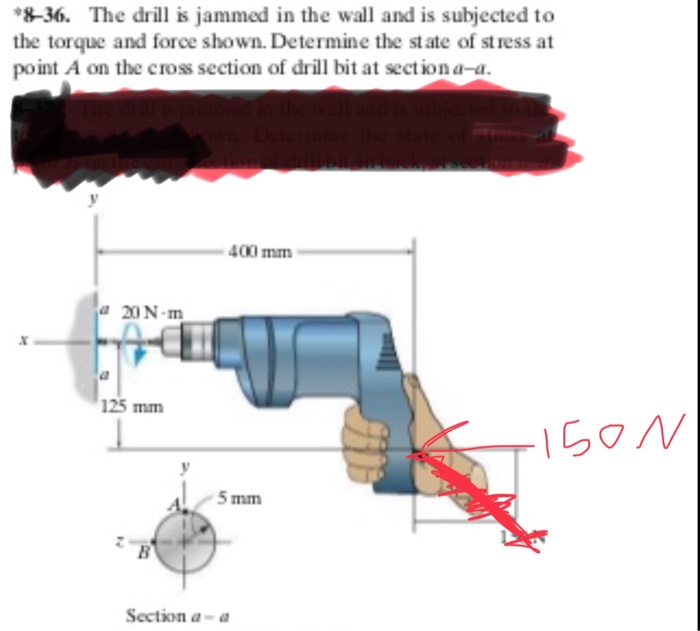 Solved *8-36· The drill is jammed in the wall and is | Chegg.com