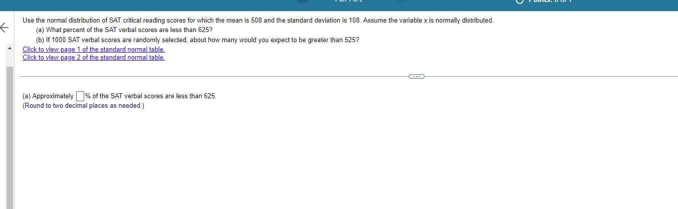 Solved Use the normal distribution of SAT critical reading | Chegg.com