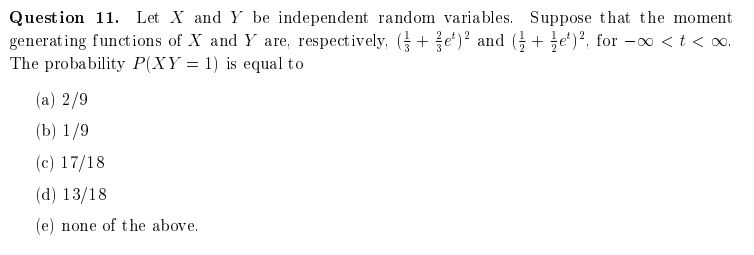 Solved Question 11. Let X and Y be independent random | Chegg.com