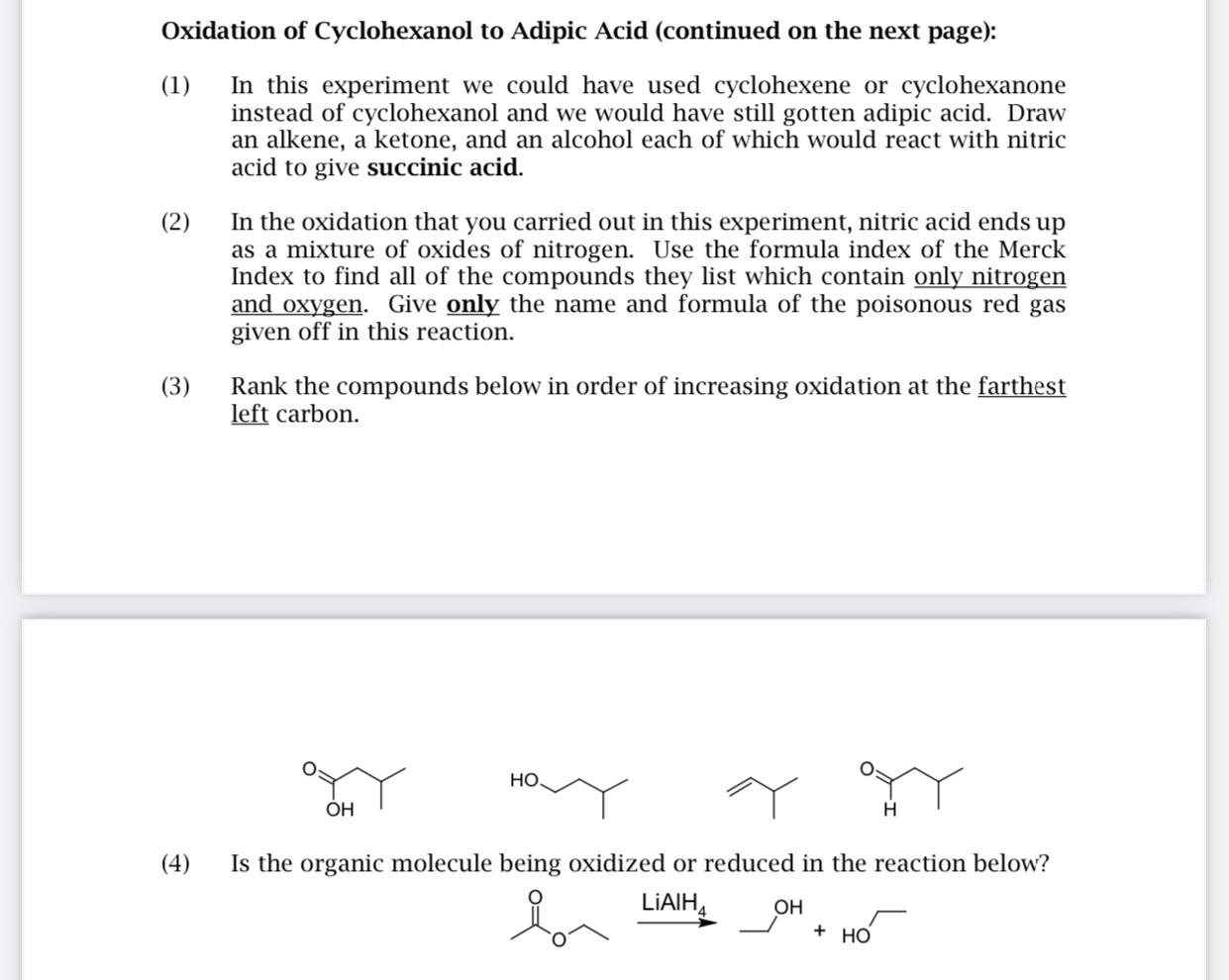 Solved Oxidation of Cyclohexanol to Adipic Acid (continued | Chegg.com