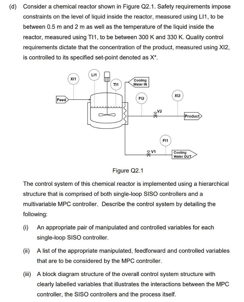 Solved (d) Consider a chemical reactor shown in Figure Q2.1. | Chegg.com