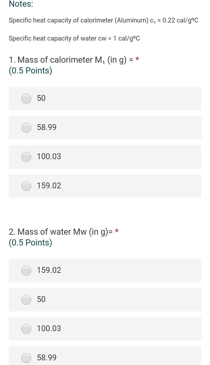 Notes: Specific heat capacity of calorimeter | Chegg.com