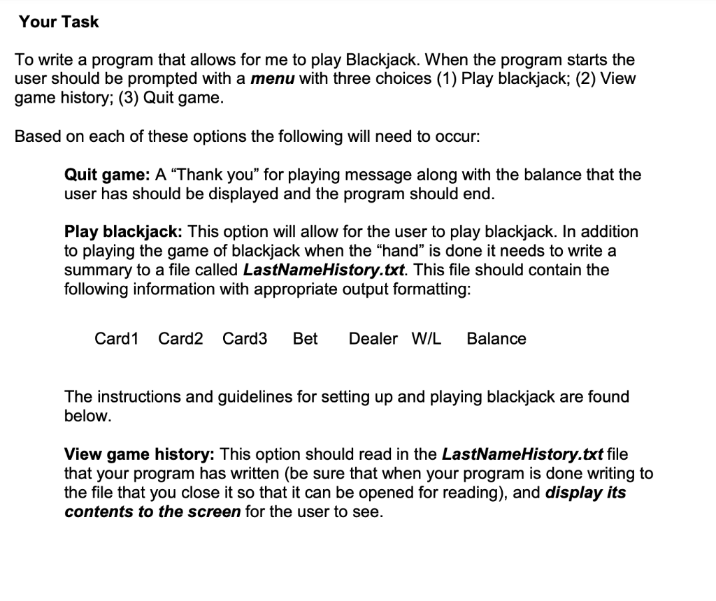 Solved rite a program that allows for me to play Blackjack. | Chegg.com