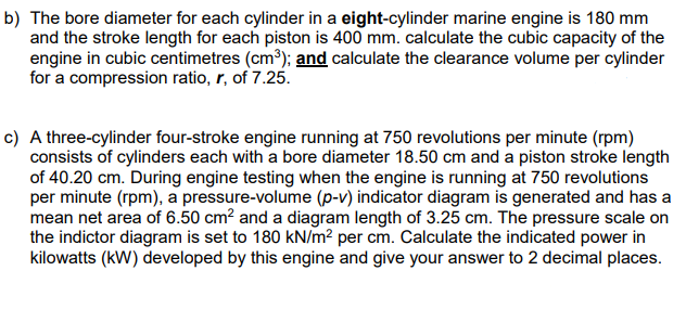 Solved The bore diameter for each cylinder in a | Chegg.com