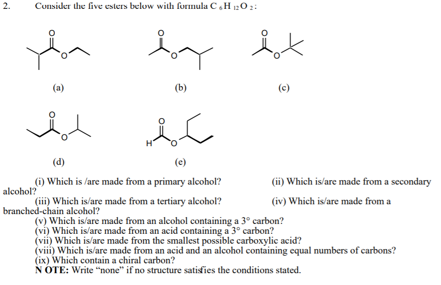 Solved Consider the five esters below with formula C6H12O 2: | Chegg.com