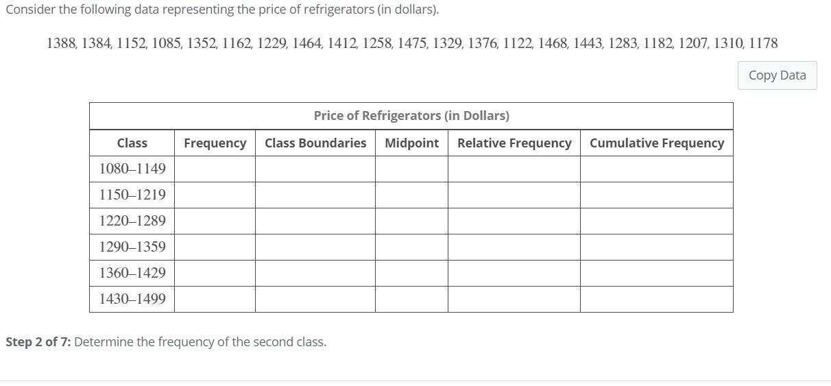 Solved Step 3 of 7: Determine the lower class boundary for | Chegg.com