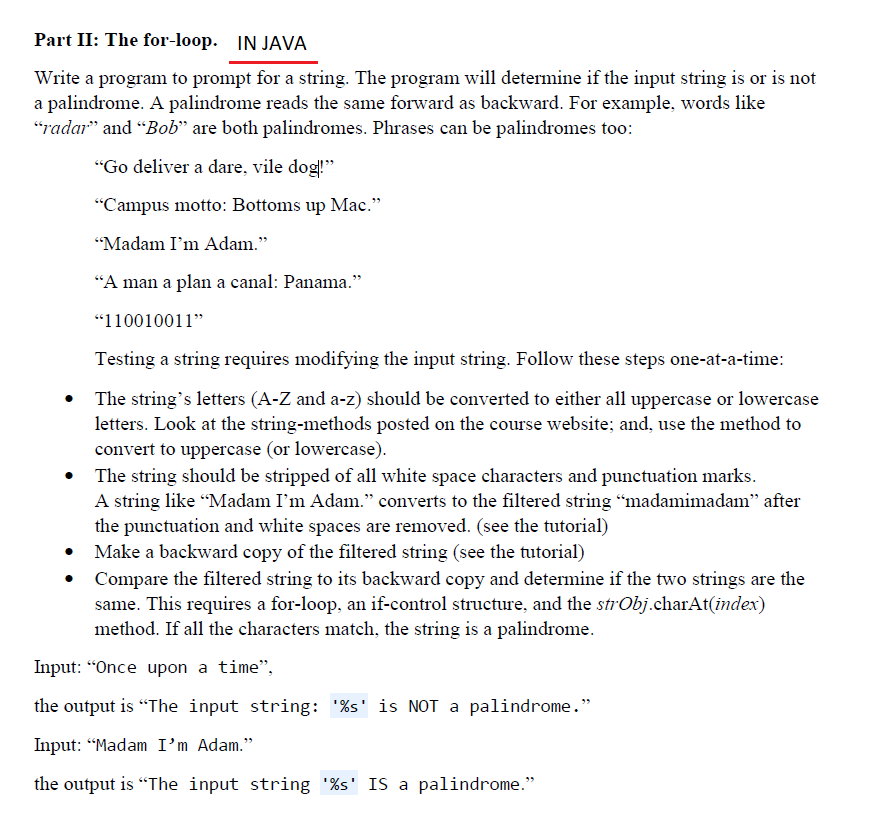 Solved Part II: The for-loop. IN JAVA Write a program to | Chegg.com