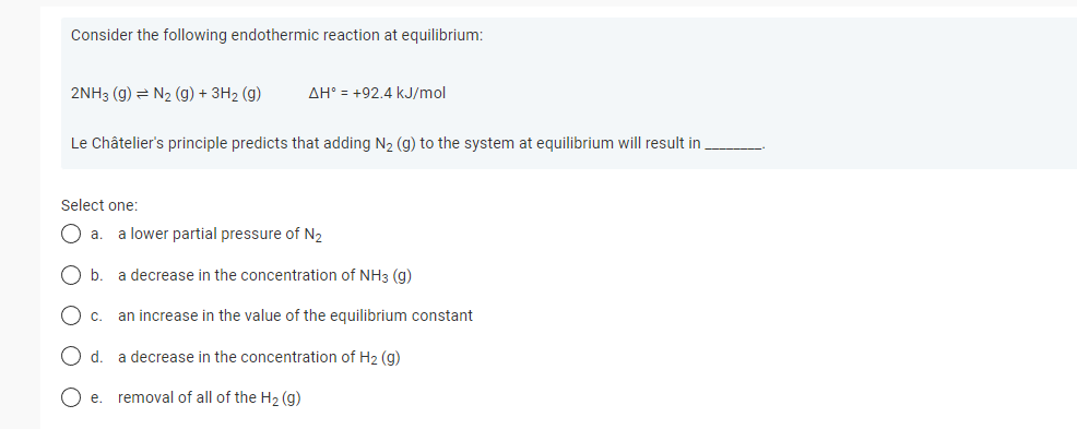 Solved Consider the following endothermic reaction at | Chegg.com