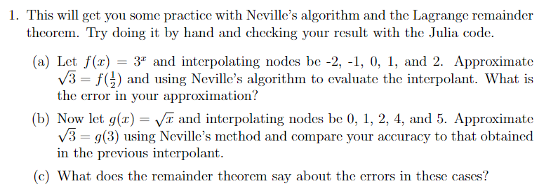 Solved 1. This will get you some practice with Neville's | Chegg.com