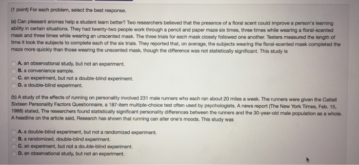Solved (1 point) For each problem, select the best response. | Chegg.com