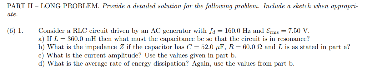 Solved PART II – LONG PROBLEM. Provide a detailed solution | Chegg.com