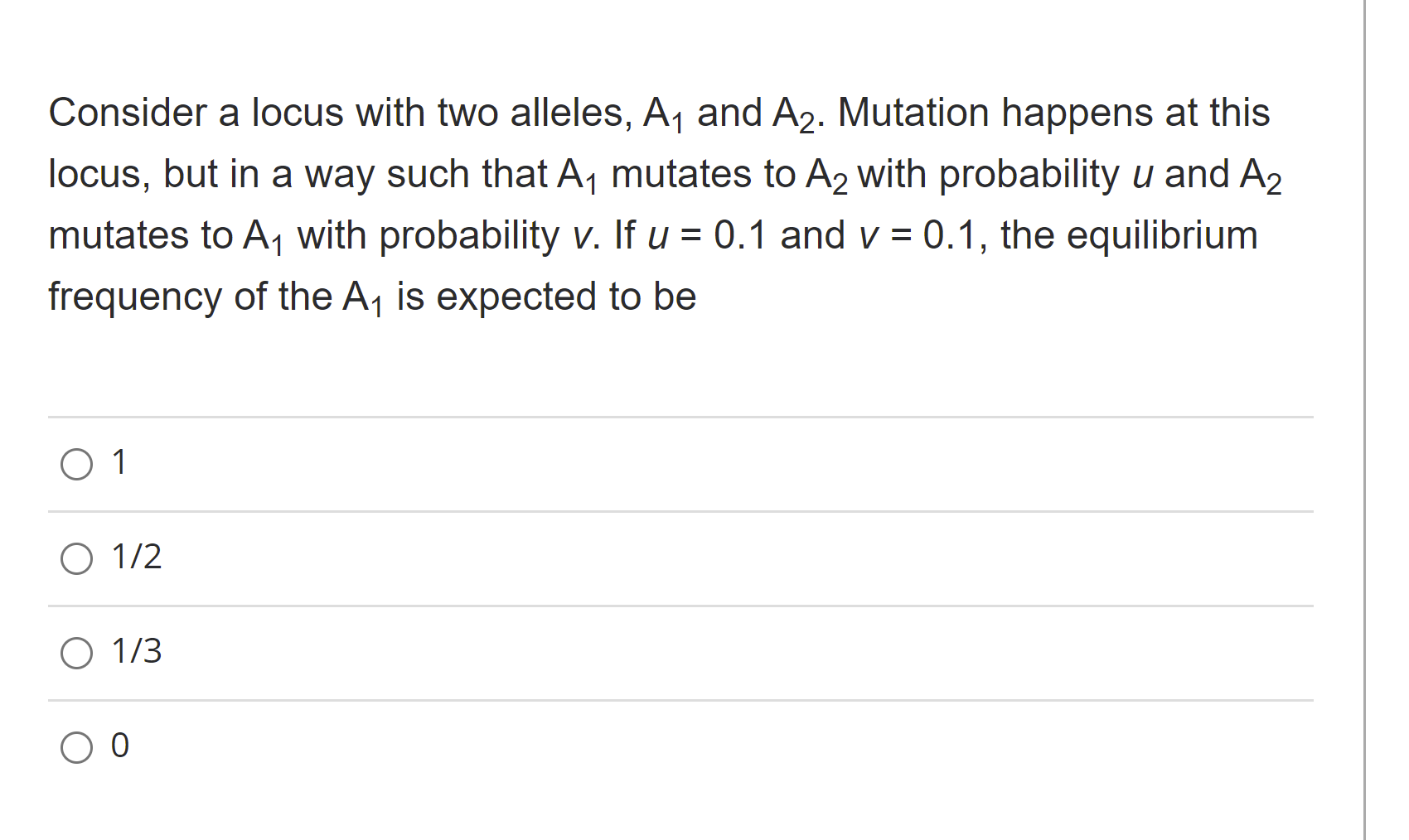 Solved Consider a locus with two alleles, A1 and A2. | Chegg.com