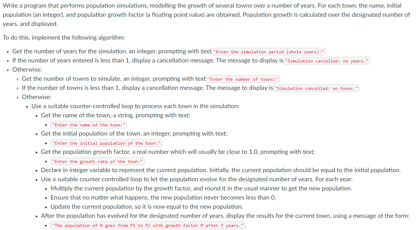 Solved Nrite a program that performs population simulations, | Chegg.com