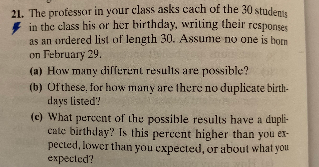 Solved the 30 students in the class his or her birthday, | Chegg.com