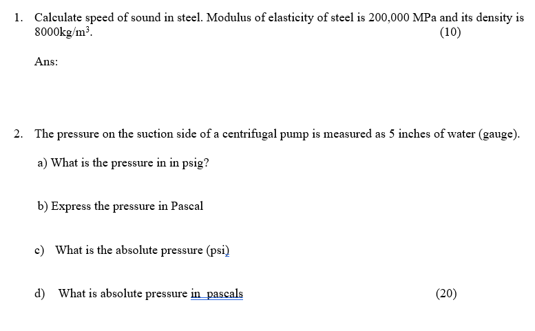 Solved 1. Calculate speed of sound in steel. Modulus of | Chegg.com