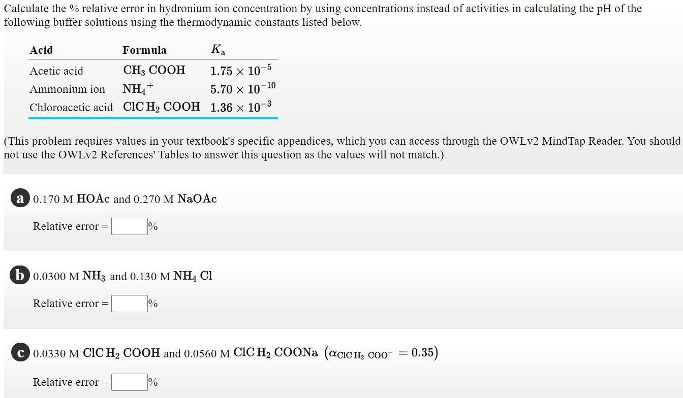 Solved Calculate the % relative error in hydronium ion | Chegg.com
