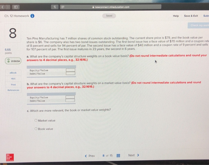 Solved Ch 12 Homework Saved Help Save & Exit Subr Ten Pins | Chegg.com