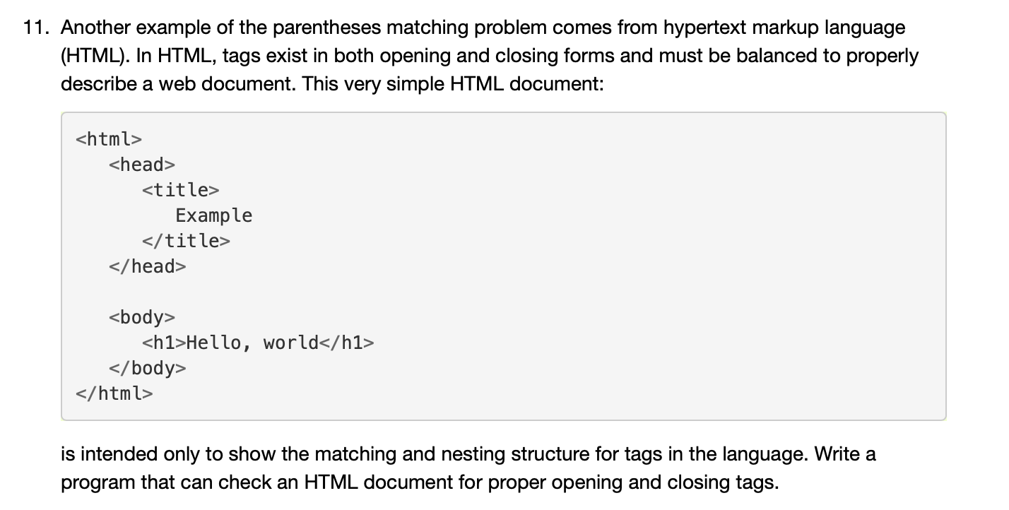 Solved 11. Another example of the parentheses matching | Chegg.com