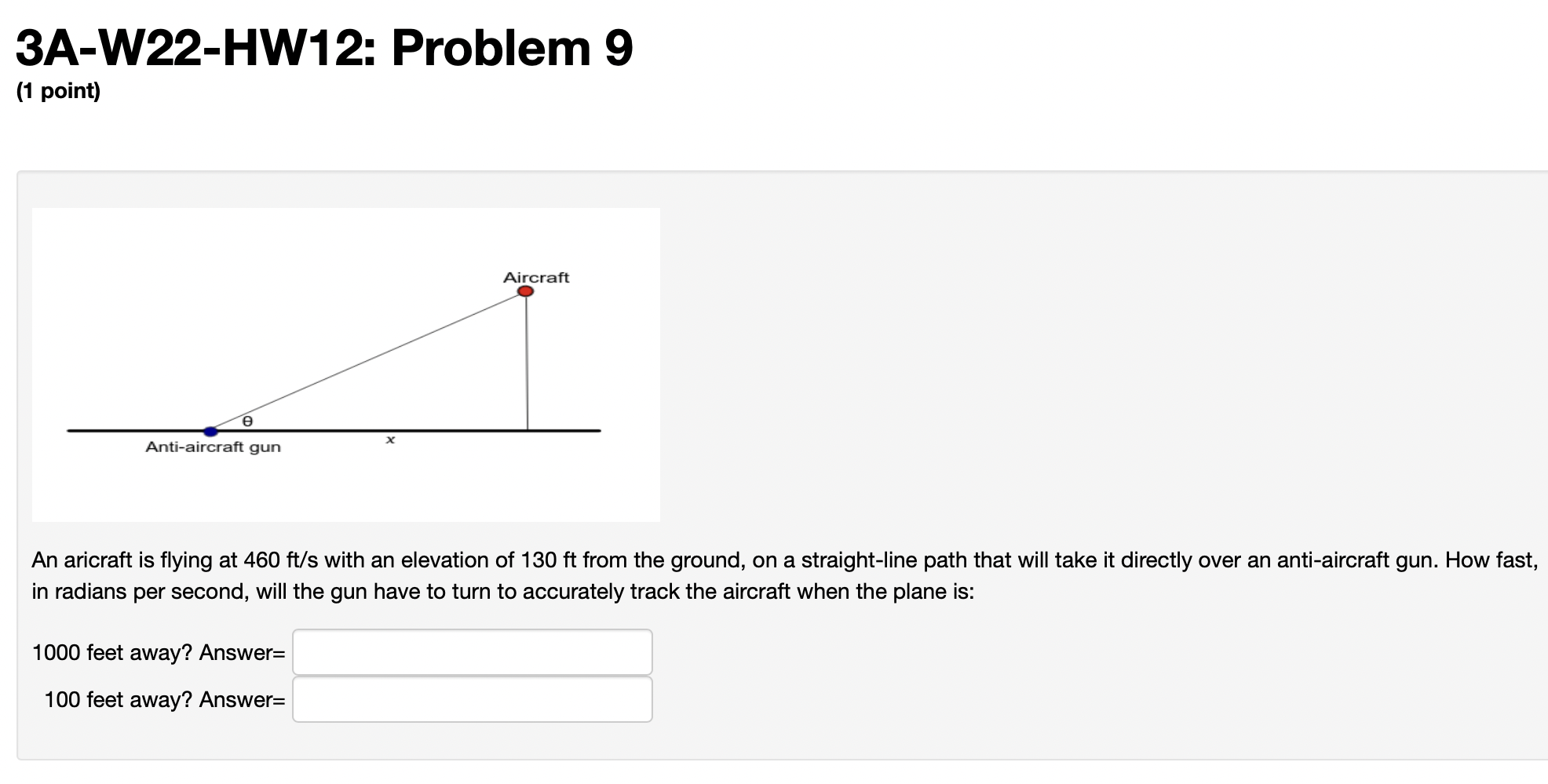 Solved 3A-W22-HW12: Problem 9 (1 point) Aircraft ө X | Chegg.com