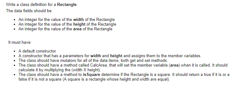Solved Write a class definition for a Rectangle The data | Chegg.com
