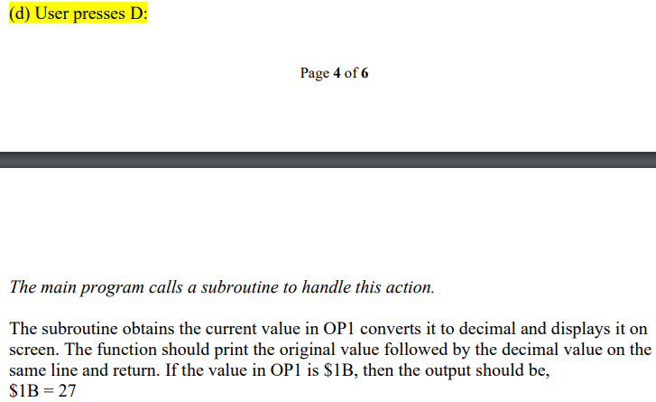 Solved To be done in Assembly In this program, you need | Chegg.com
