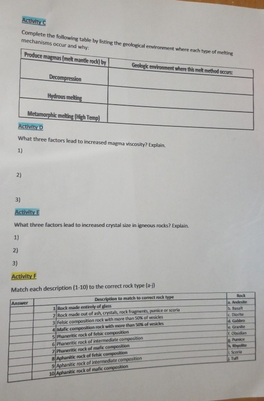 Physical Geology, GLY1010 Student Name Assignment | Chegg.com