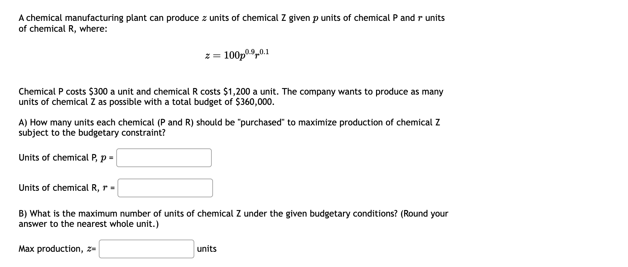 Solved A chemical manufacturing plant can produce z ﻿units | Chegg.com