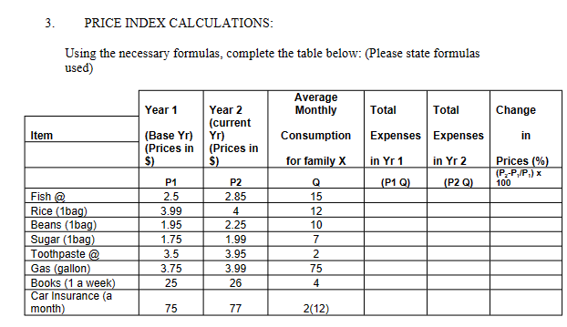 Solved 3. PRICE INDEX CALCULATIONS: Using the necessary | Chegg.com