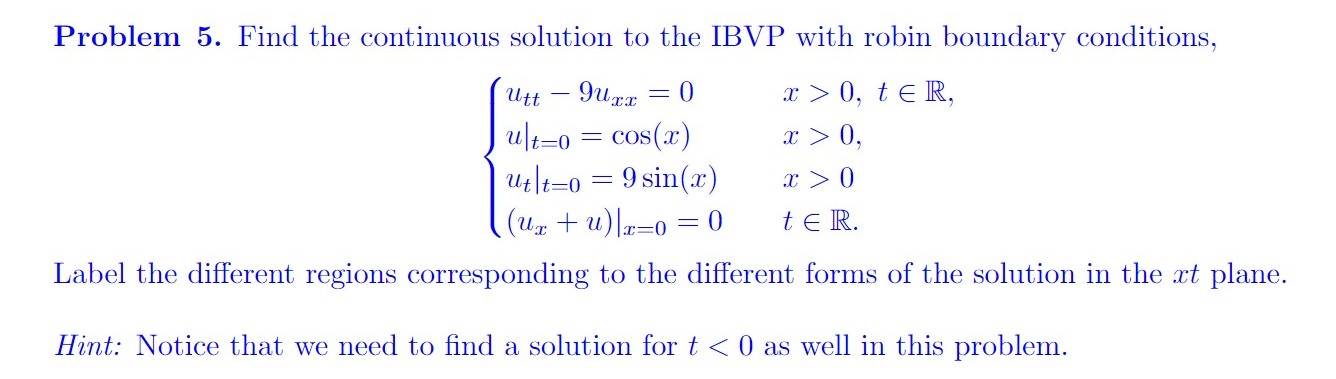 Solved Problem 5. Find the continuous solution to the IBVP | Chegg.com