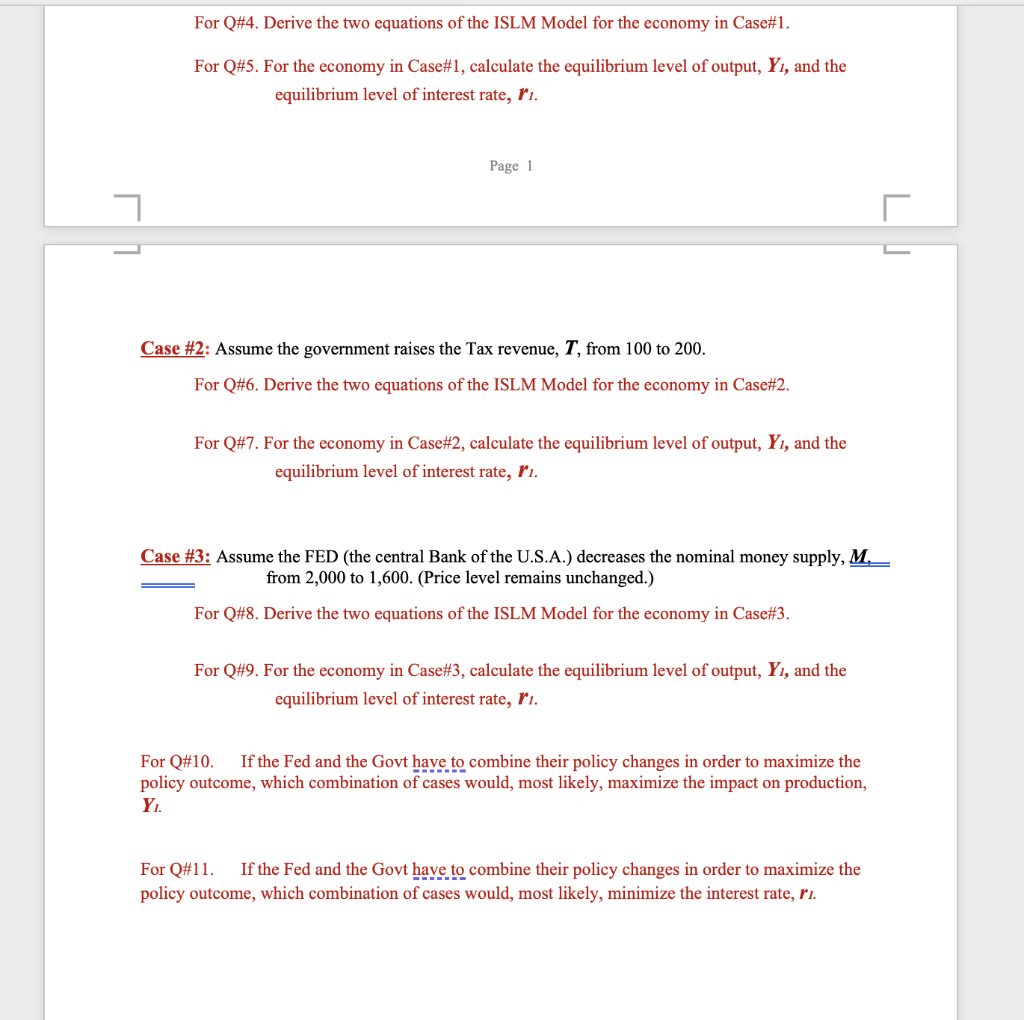 Solved A. Deriving the ISLM Model For IS equation. The | Chegg.com