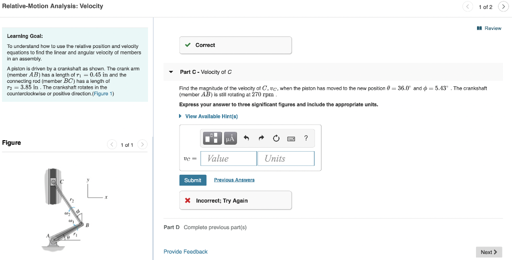 Solved Relative-Motion Analysis: Velocity 1 of 2 Review | Chegg.com