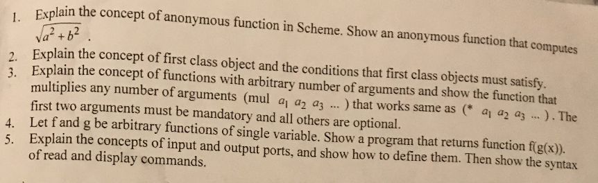 plain the concept of anonymous function in Scheme. | Chegg.com