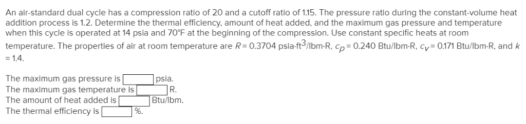 Solved An air-standard dual cycle has a compression ratio of | Chegg.com