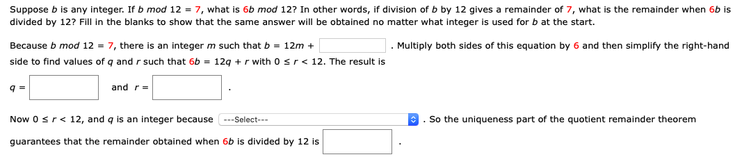 Solved Suppose b is any integer. If b mod 12 = 7, what is 6b | Chegg.com