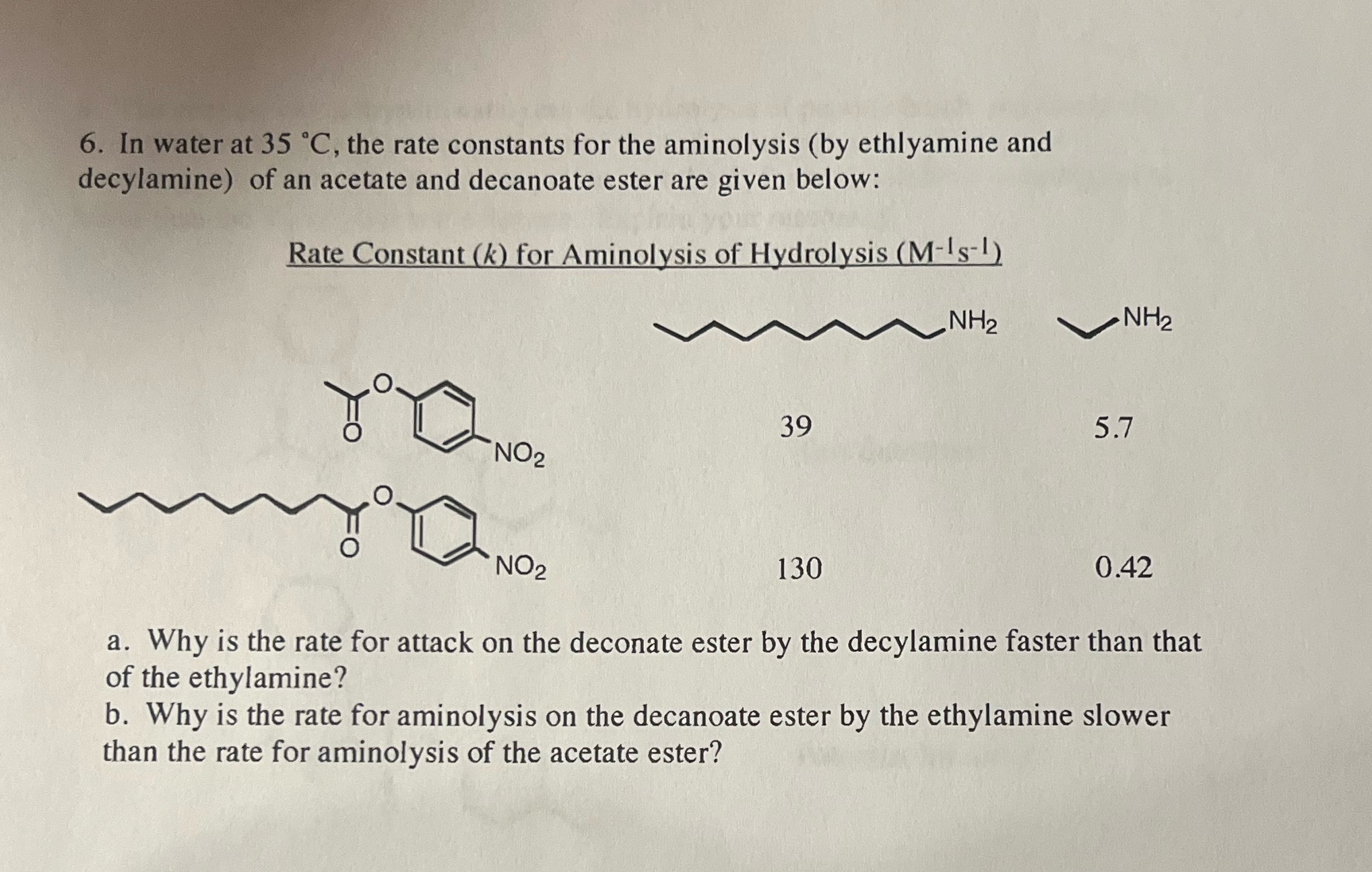 Solved 6. In water at 35∘C, the rate constants for the | Chegg.com