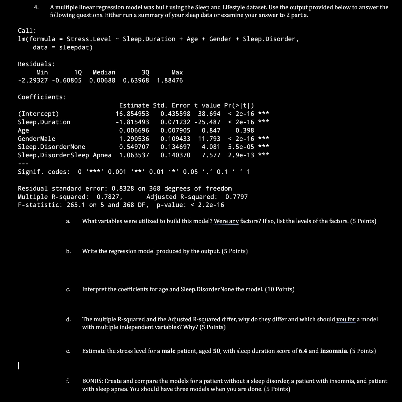 Solved 4. A multiple linear regression model was built using | Chegg.com