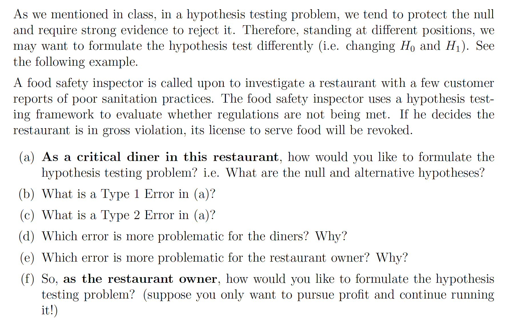 Solved As we mentioned in class, in a hypothesis testing | Chegg.com