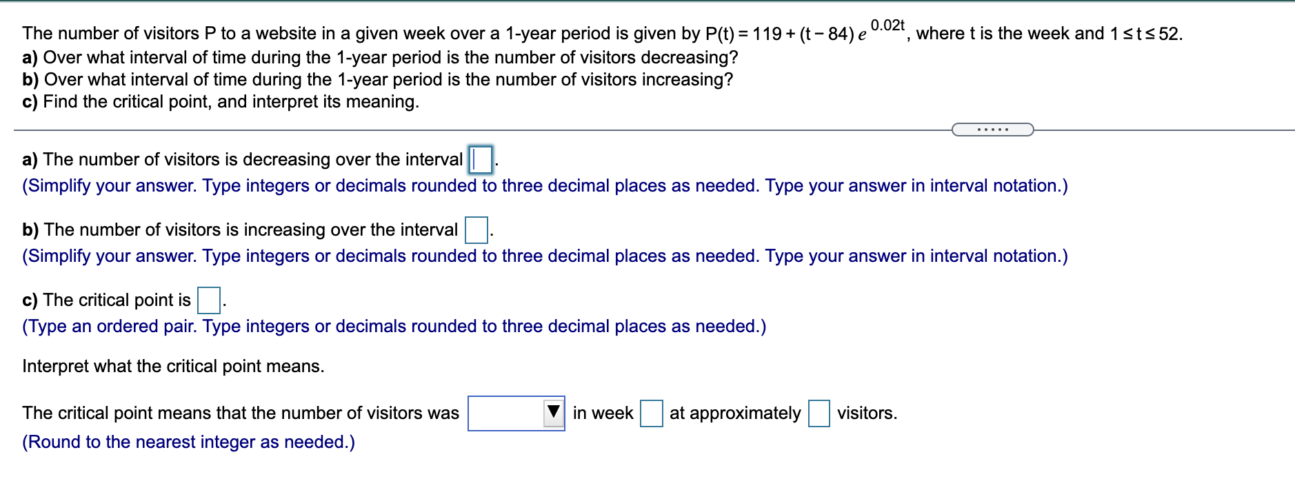 Solved The number of visitors P to a website in a given week | Chegg.com