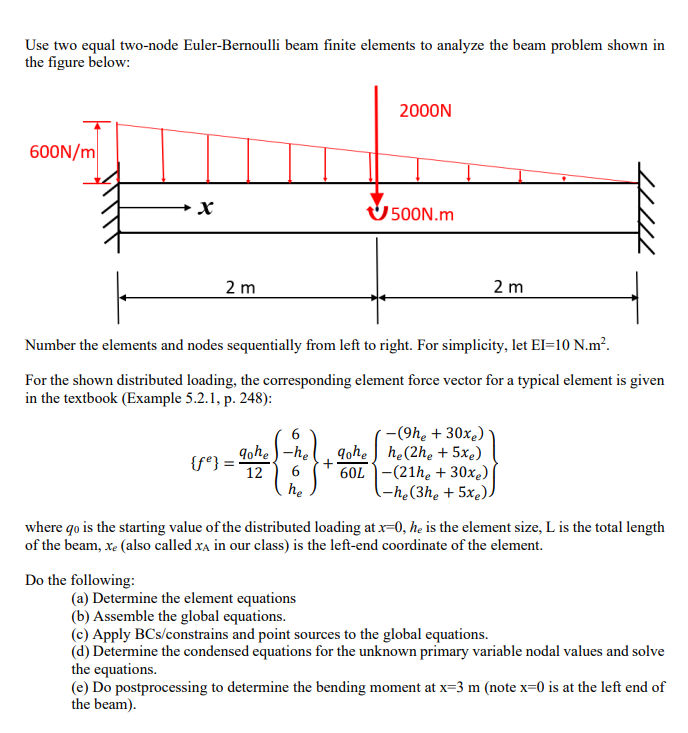 Use two equal two-node Euler-Bernoulli beam finite | Chegg.com