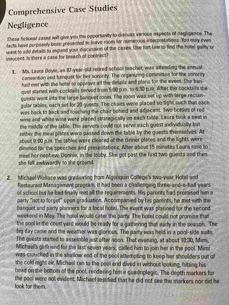 Solved Comprehensive Case Studies Negligence These fictional | Chegg.com