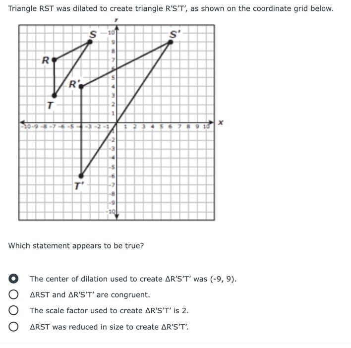 Solved Triangle RST was dilated to create triangle R'S'T', | Chegg.com