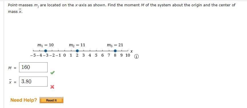 Solved Point-masses m; are located on the x-axis as shown. | Chegg.com