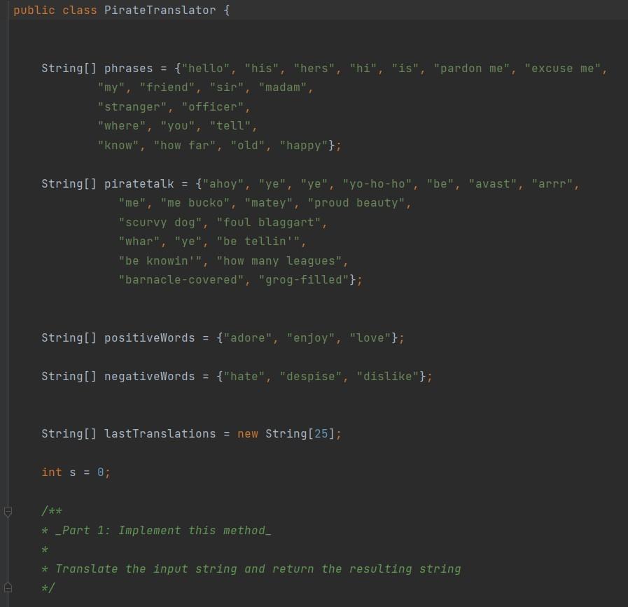 Solved Implementing PirateTranslator Within your | Chegg.com