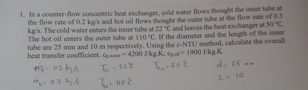 Solved n a counter-flow concentric heat exchanger, cold | Chegg.com
