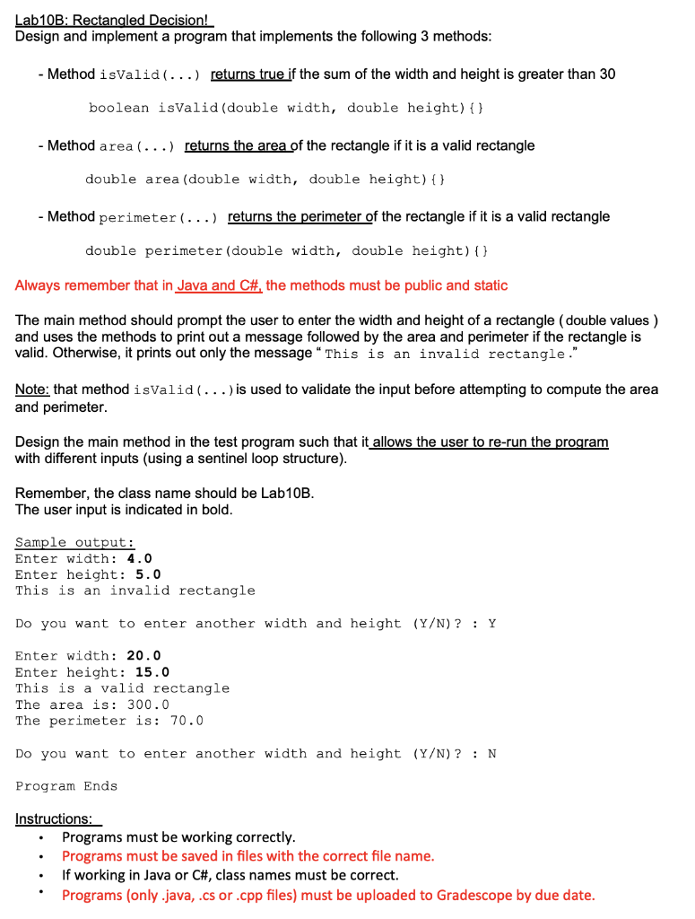 Solved Lab10B: Rectangled Decision! Design and implement a | Chegg.com