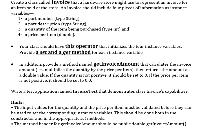 Solved Create a class called Invoice that a hardware store | Chegg.com